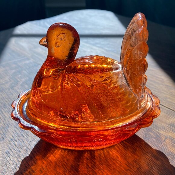 Vintage | Dining | Vintage Flashed Amberina Glass Turkey Hen On Nest ...